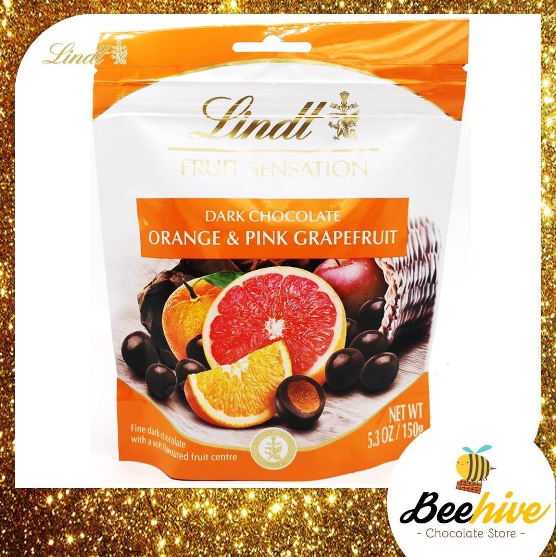 Lindt Fruit Sensation Dark Chocolate Orange And Pink Grapefruit 150g